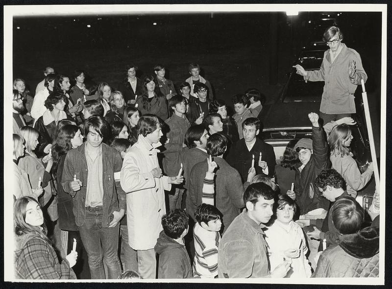 Brookline March front of Brookline High School -- Organizer -- standing ...