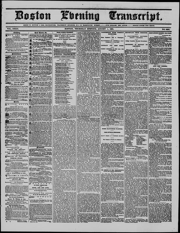 Boston Evening Transcript. August 01, 1861 - Digital Commonwealth