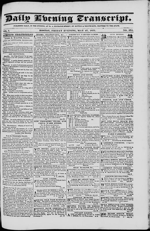 Daily Evening Transcript. May 27, 1831 - Digital Commonwealth