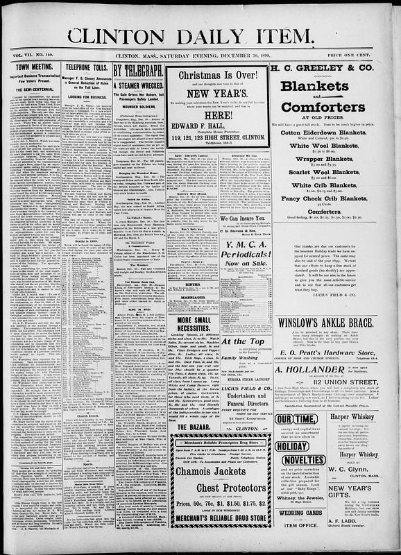 Clinton Daily Item. December 30, 1899 - Digital Commonwealth