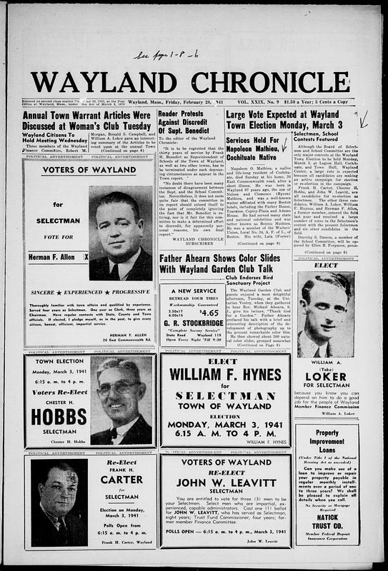 The Wayland Chronicle. February 28, 1941 - Digital Commonwealth