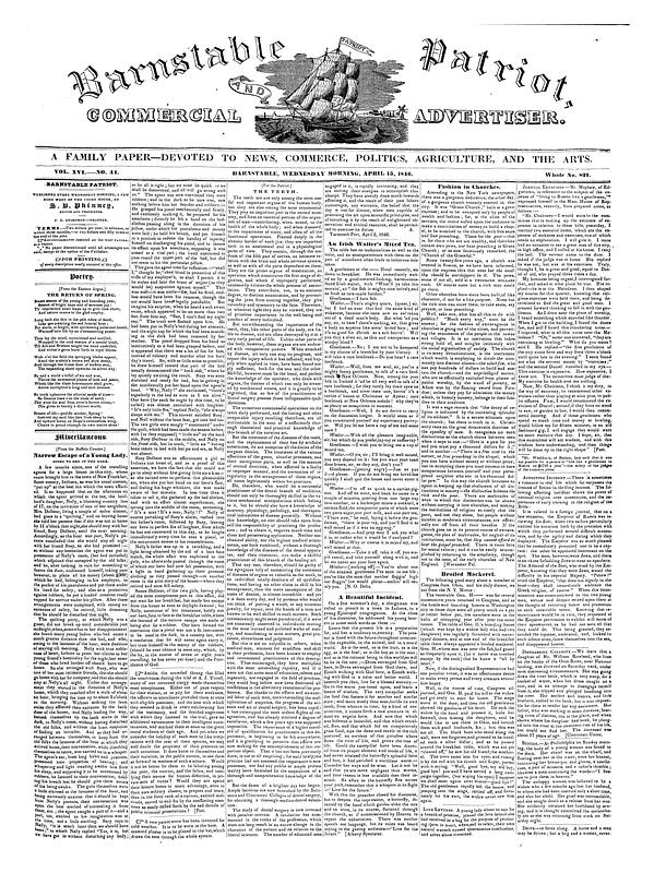 Barnstable Patriot, and Commercial Advertiser. April 15, 1846 - Digital ...