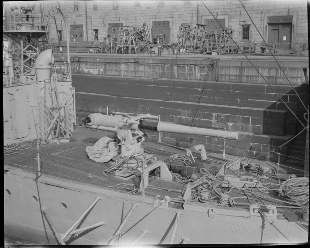 Gun on the USS Walker in Navy Yard dry dock - Digital Commonwealth