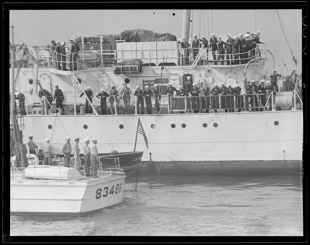 Tug G.B. Loring and Launch 83486 alongside Coast Guard ship USS Bibb ...