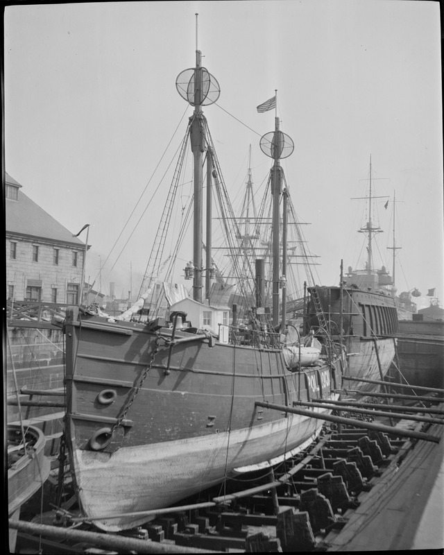Lightship Pollock in Navy Yard dry dock - Digital Commonwealth