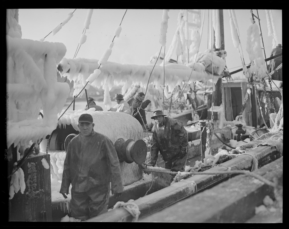 Ice-covered trawler "Elizabeth B." crew - Digital Commonwealth