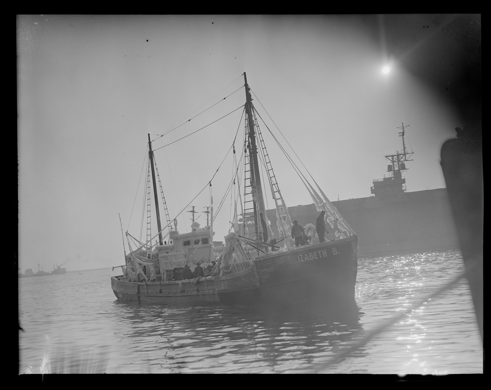 Ice-covered trawler "Elizabeth B." crew - Digital Commonwealth