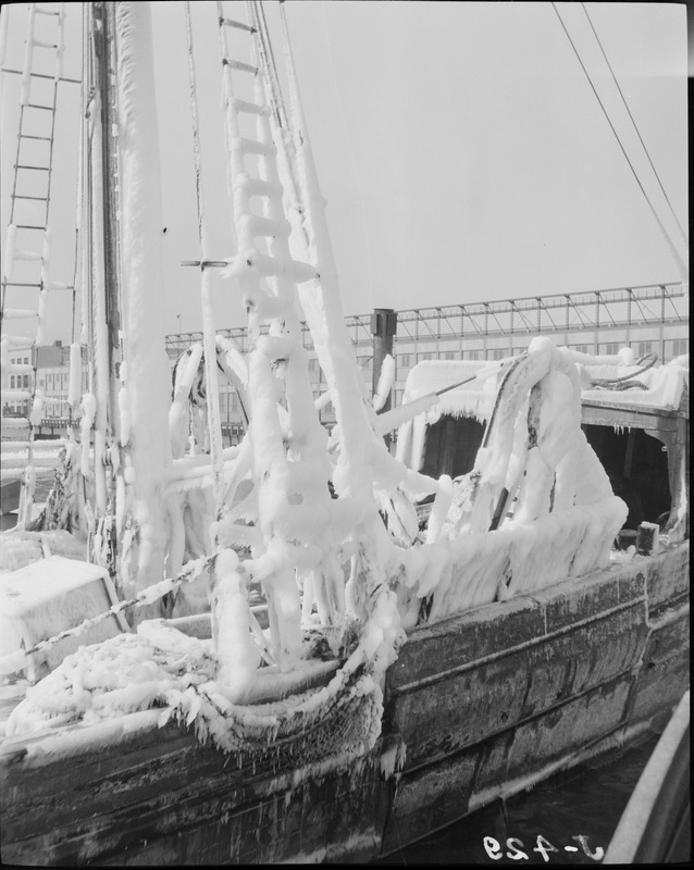Fishing boats covered with ice in Boston Harbor - Digital Commonwealth