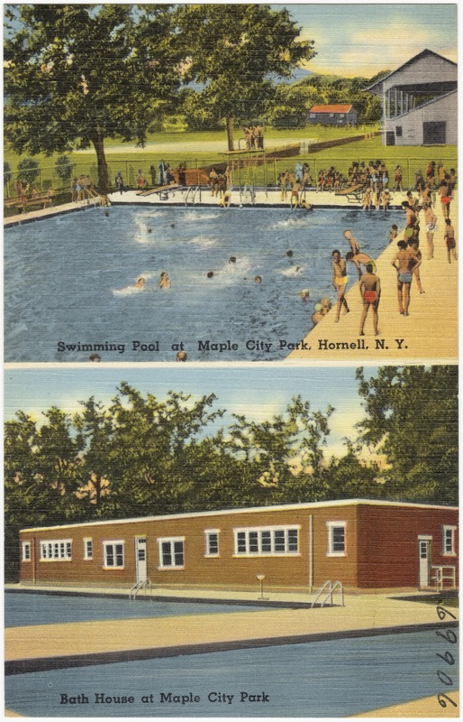 Swimming pool at Maple City Park, Hornell, N. Y. Bath house at Maple ...