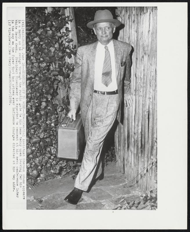 Hurrying off to Work--Presidential Assistant Sherman Adams appears in a ...
