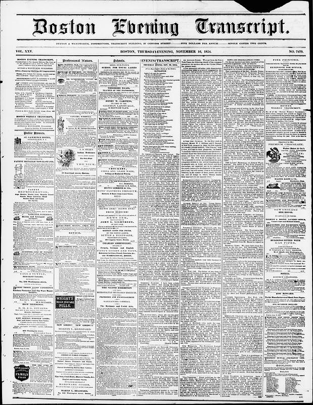 Boston Evening Transcript. November 16, 1854 - Digital Commonwealth