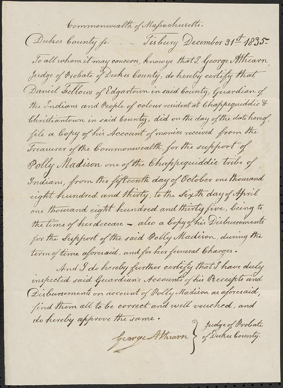 Chappaquiddick and Christiantown Correspondence, 1835 - Digital ...