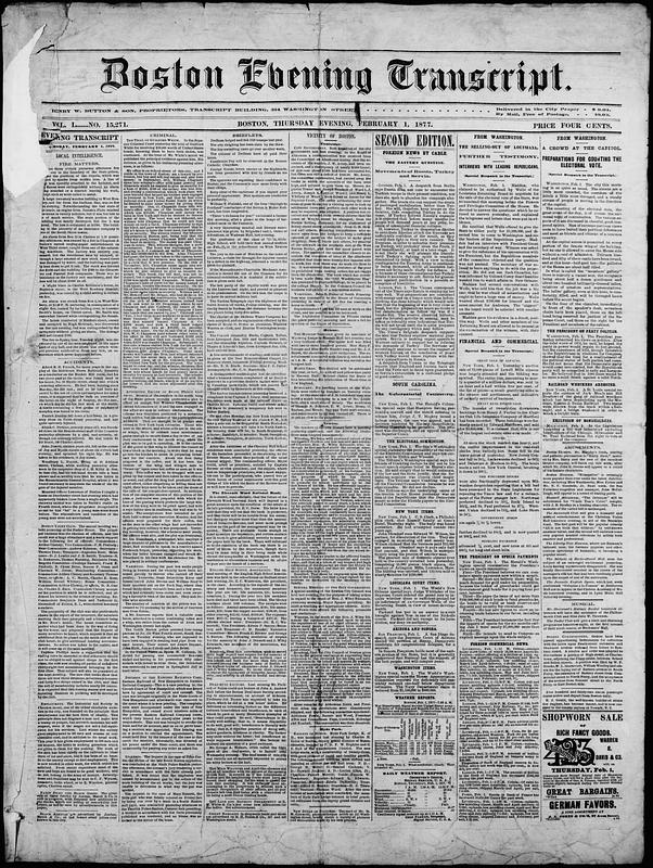 Boston Evening Transcript. February 01, 1877 - Digital Commonwealth