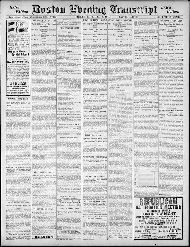 Boston Evening Transcript. November 03, 1911 - Digital Commonwealth