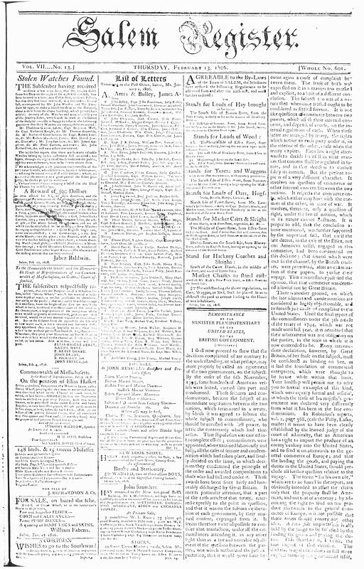 The Salem Register. February 13, 1806 - Digital Commonwealth