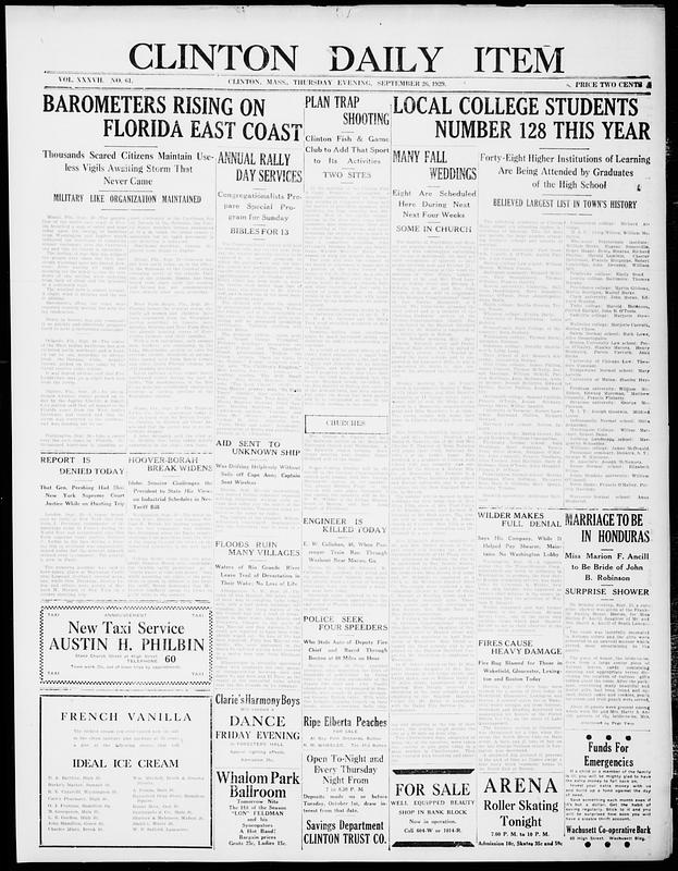 Clinton Daily Item. September 26, 1929 - Digital Commonwealth
