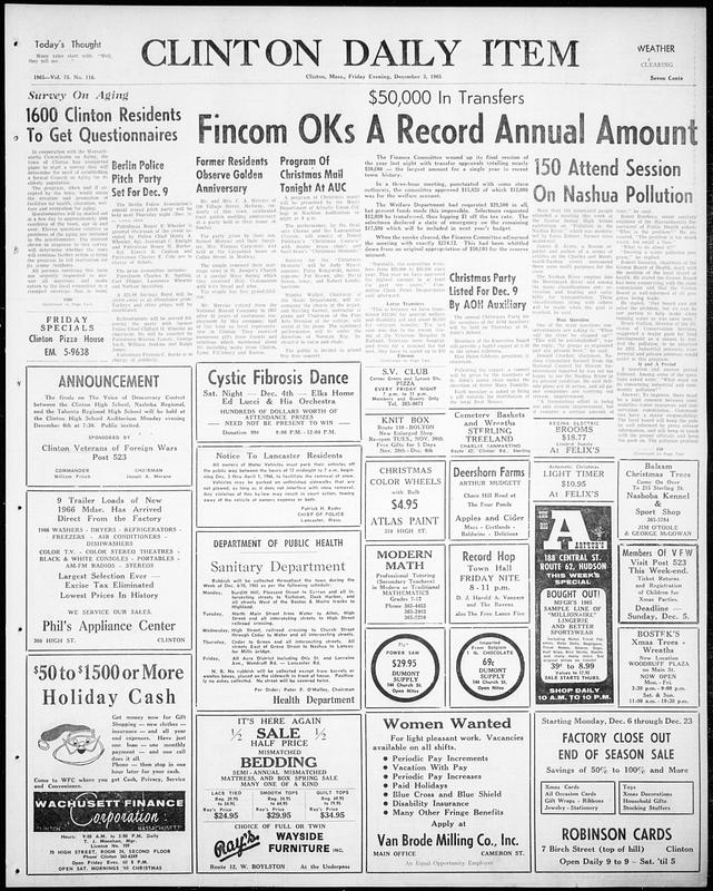 Clinton Daily Item. December 03, 1965 - Digital Commonwealth