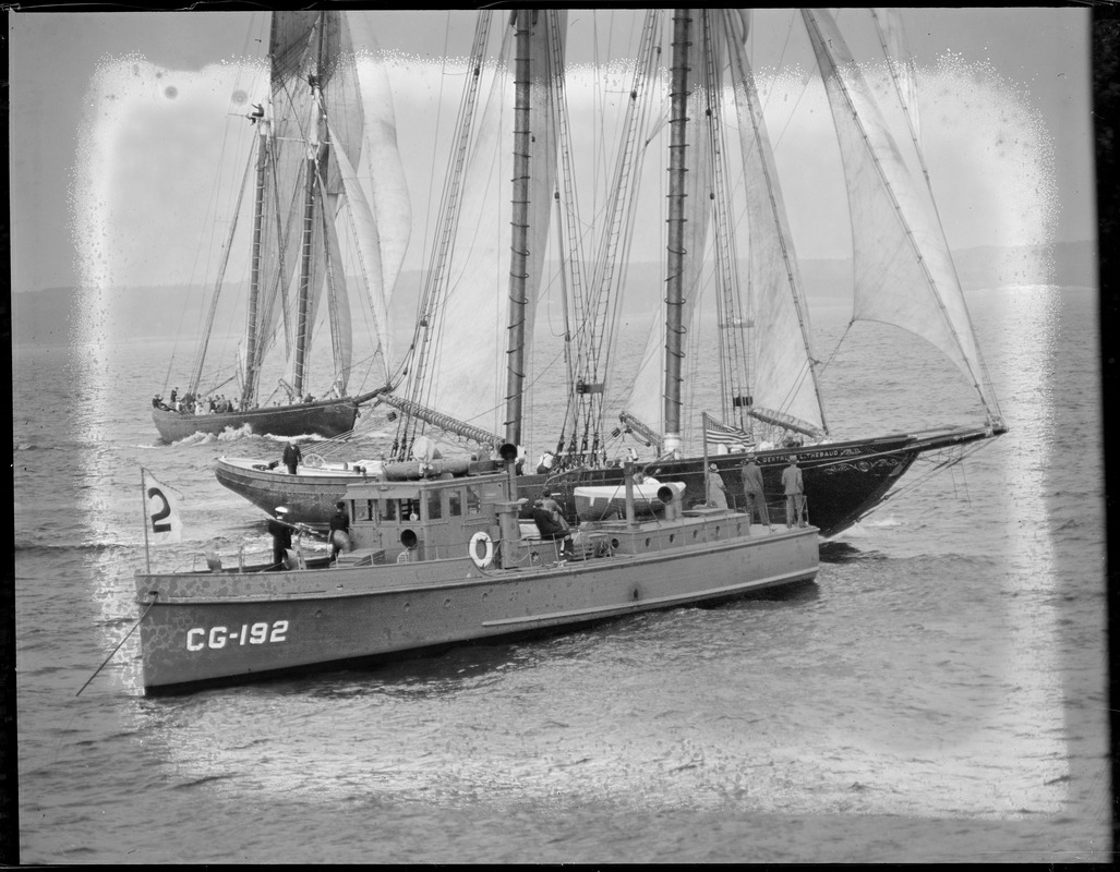 Fishing schooners Gertrude L. Thebaud and Elsie racing off Gloucester ...