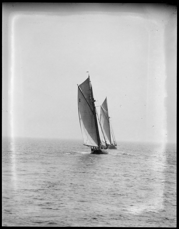 Fishing schooners Gertrude L. Thebaud and Elsie racing off Gloucester ...