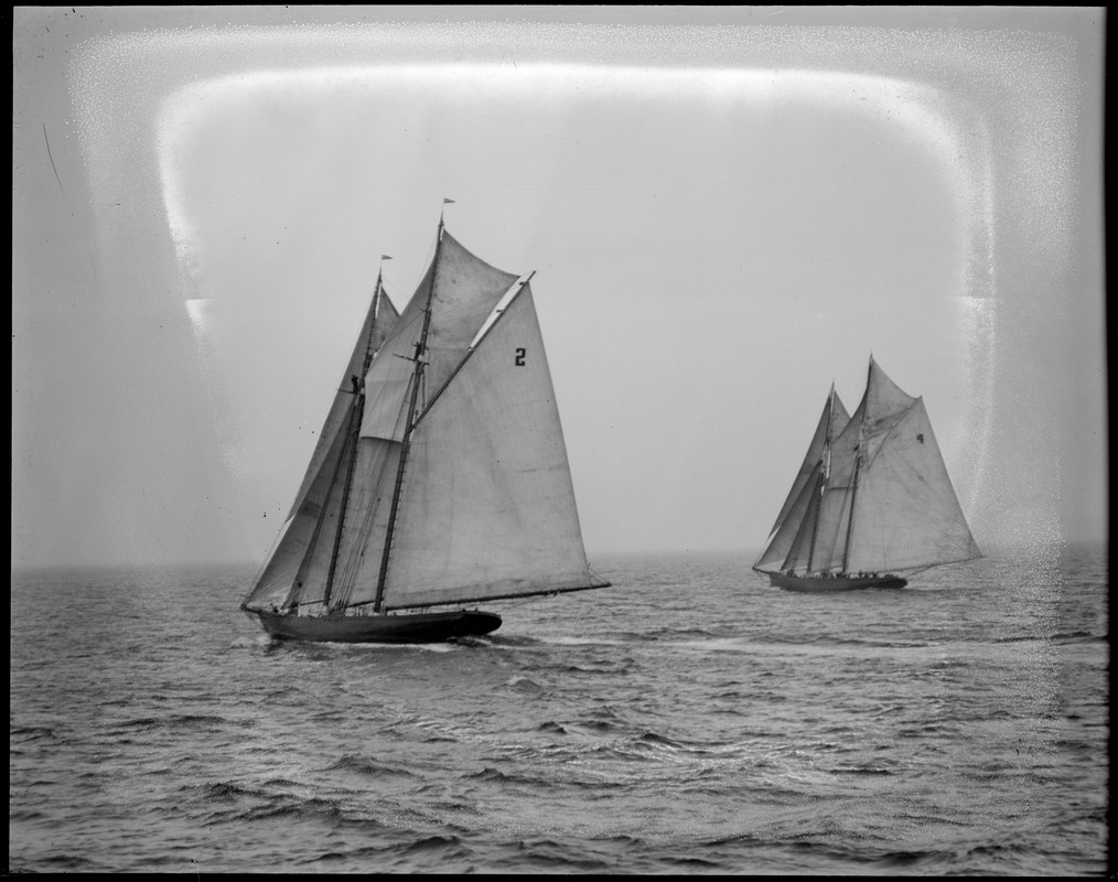 Fishing schooners Gertrude L. Thebaud and Elsie racing off Gloucester ...