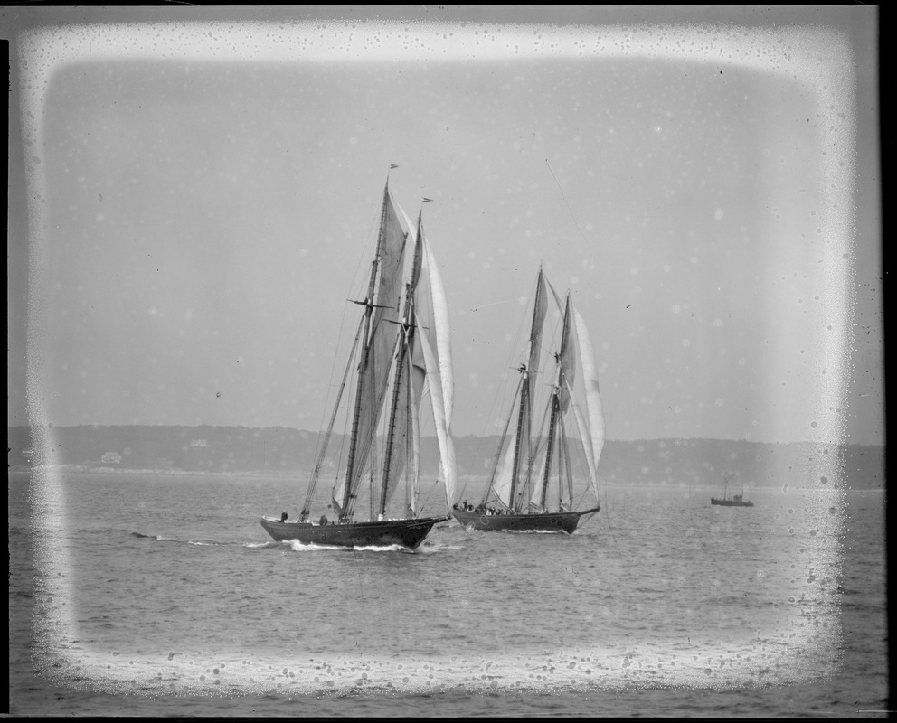 Fishing schooners Gertrude L. Thebaud and Elsie racing off Gloucester ...