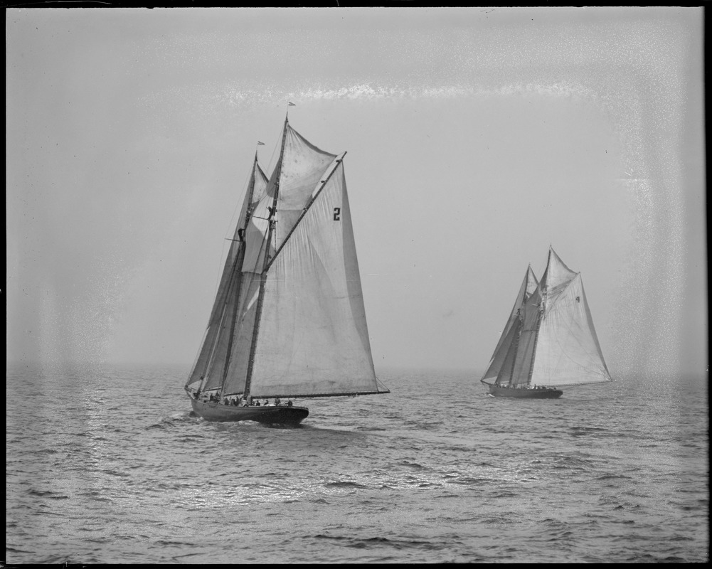 Fishing schooners Elsie (no. 4) vs. Gertrude L. Thebaud (no. 2) off ...