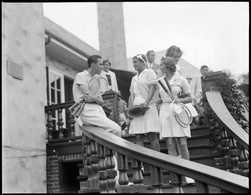 Men and women players mangle on stairs at the club - Digital Commonwealth