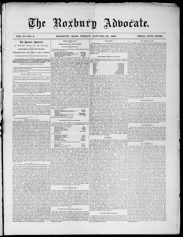 The Roxbury Advocate. January 25, 1884 - Digital Commonwealth