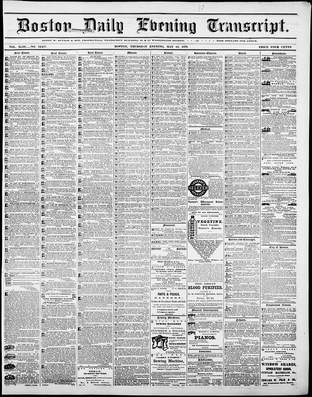 Boston Daily Evening Transcript. May 12, 1870 - Digital Commonwealth