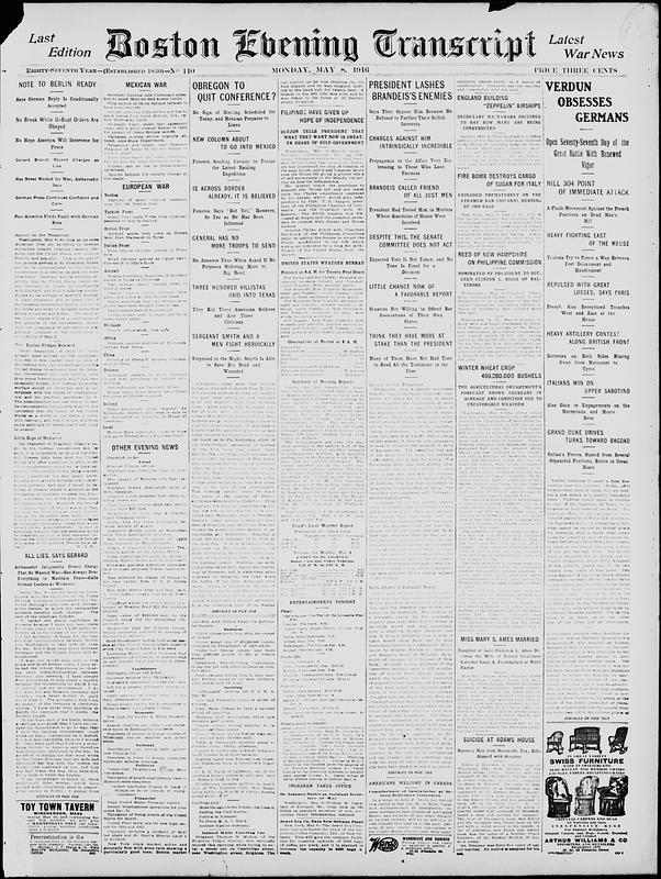 Boston Evening Transcript. May 08, 1916 - Digital Commonwealth