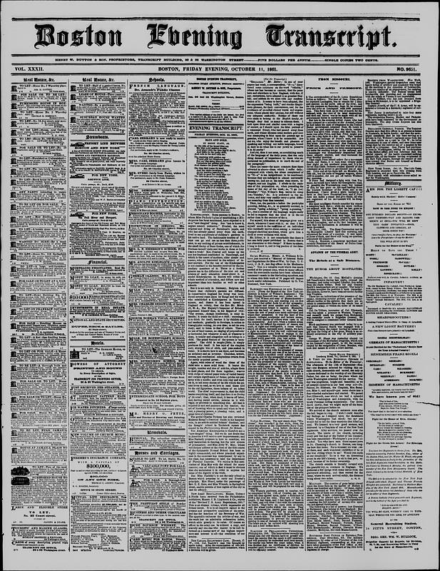 Boston Evening Transcript. October 11, 1861 - Digital Commonwealth