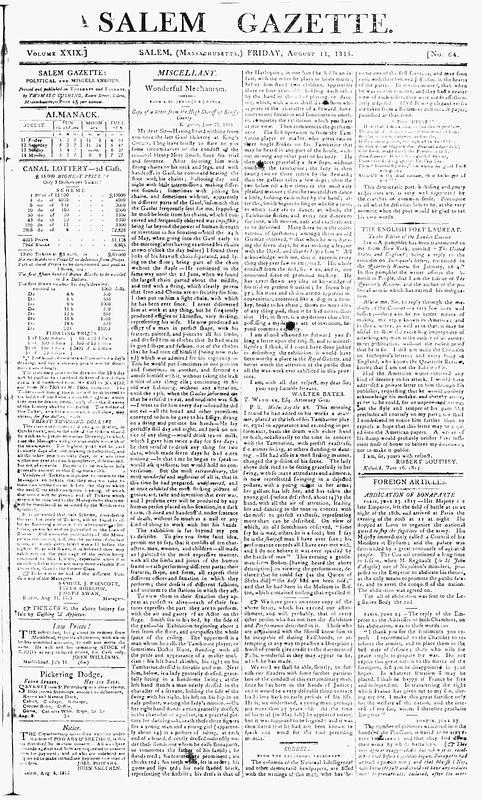 The Salem Gazette. August 11, 1815 - Digital Commonwealth