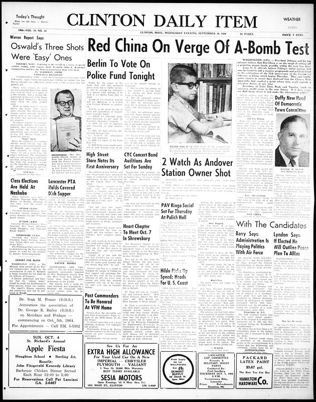 Clinton Daily Item. September 30, 1964 - Digital Commonwealth