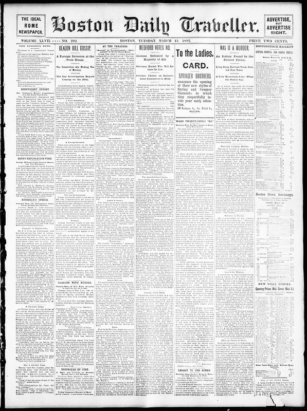 Boston Daily Traveller. March 15, 1892 - Digital Commonwealth