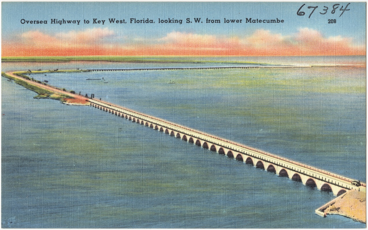 Oversea Highway to Key West, Florida, looking S.W. from lower Matecumbe ...