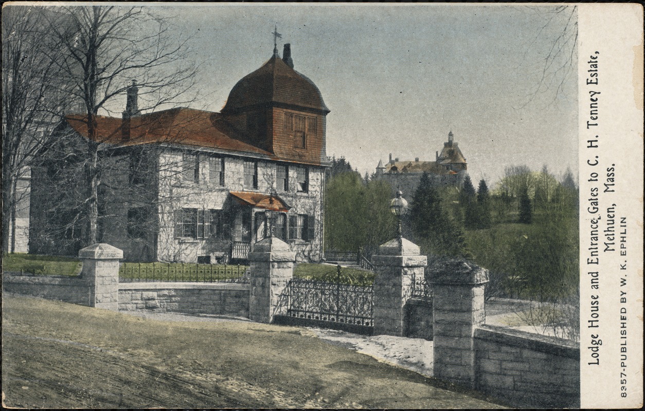 Lodge house and entrance gates to C. H. Tenney Estate, Methuen, Mass ...