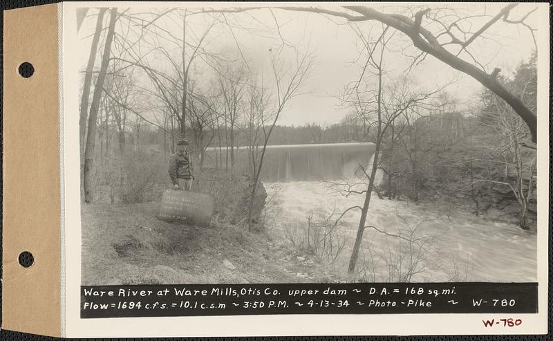Ware River at Ware Mills Otis Co. upper dam, drainage area = 168 square ...