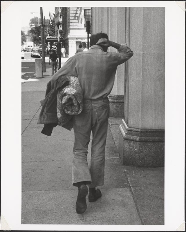 Homeless man with his bedroll - Digital Commonwealth