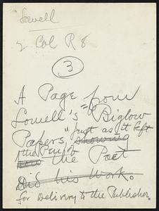 Lowell. A Page from Lowell's "Biglow Papers" just as it left the of Pen ...