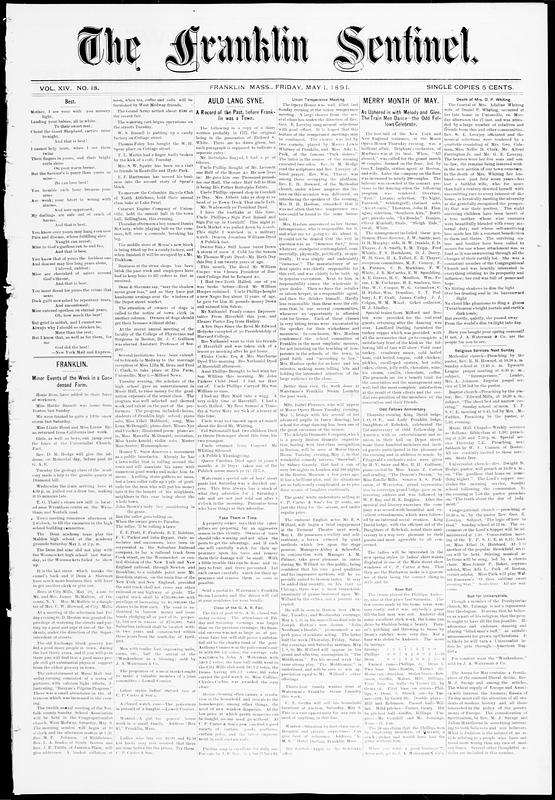 The Franklin Sentinel. May 01, 1891 - Digital Commonwealth