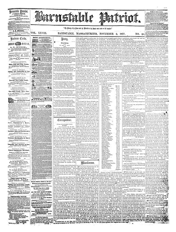 Barnstable Patriot. November 02, 1857 - Digital Commonwealth