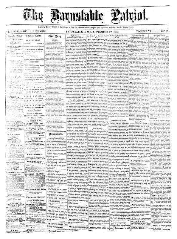 Barnstable Patriot. September 20, 1870 - Digital Commonwealth