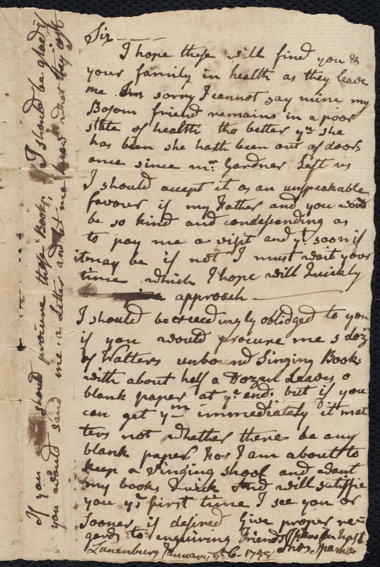 Letter to Isaac Gardner asking for purchase of Walter's unbound singing ...