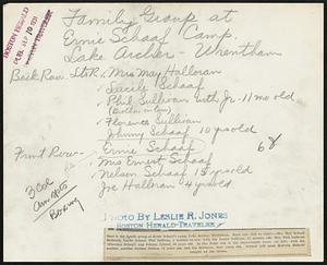 Here is the family group at Ernie Schaaf's camp, Lake Archer, Wrentham ...