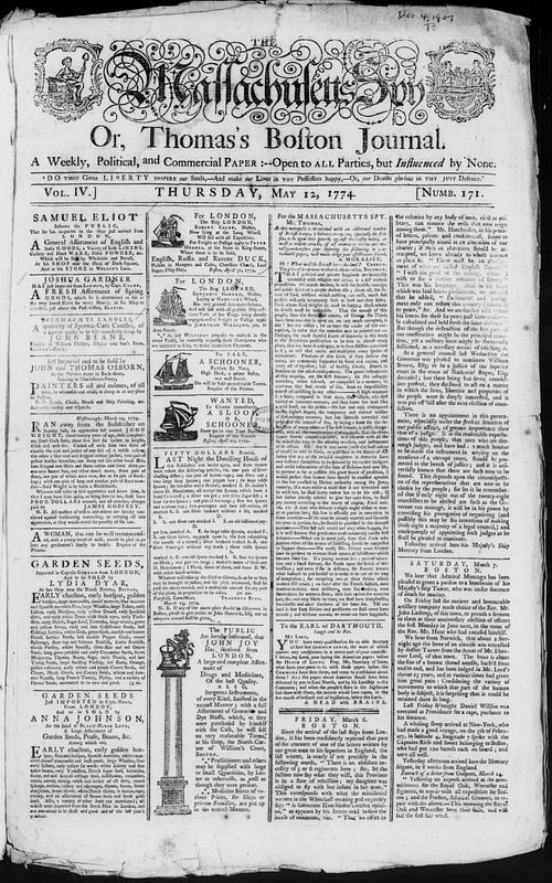 The Massachusetts Spy, or, Thomas'S Boston Journal - Digital Commonwealth