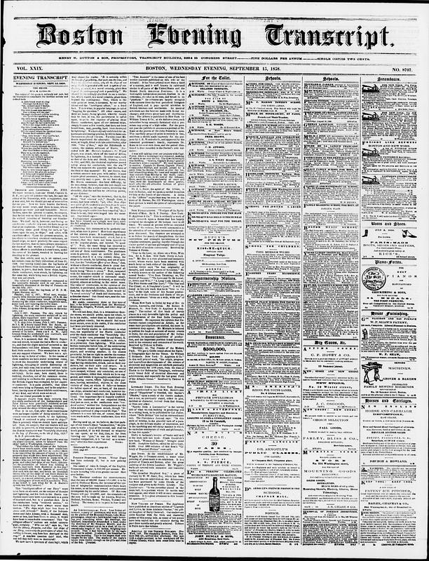 Boston Evening Transcript. September 15, 1858 - Digital Commonwealth