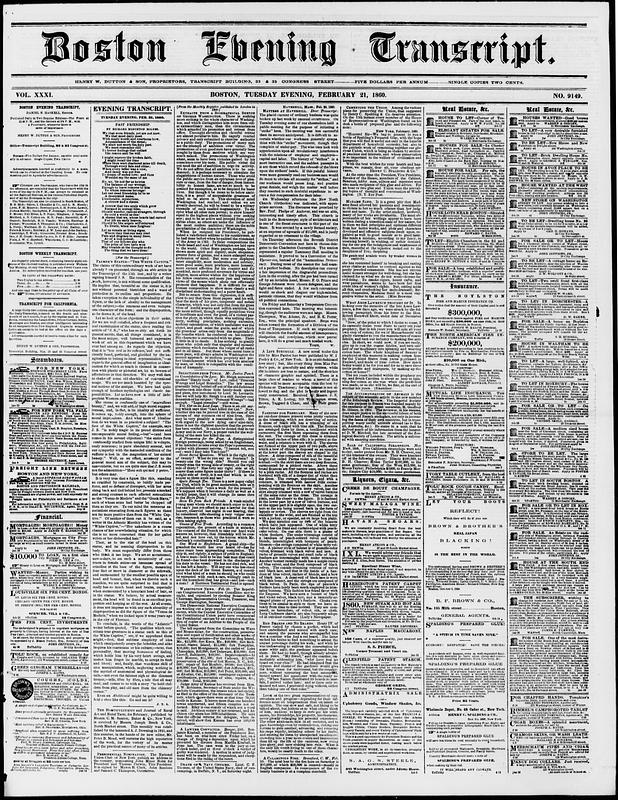 Boston Evening Transcript. February 21, 1860 - Digital Commonwealth