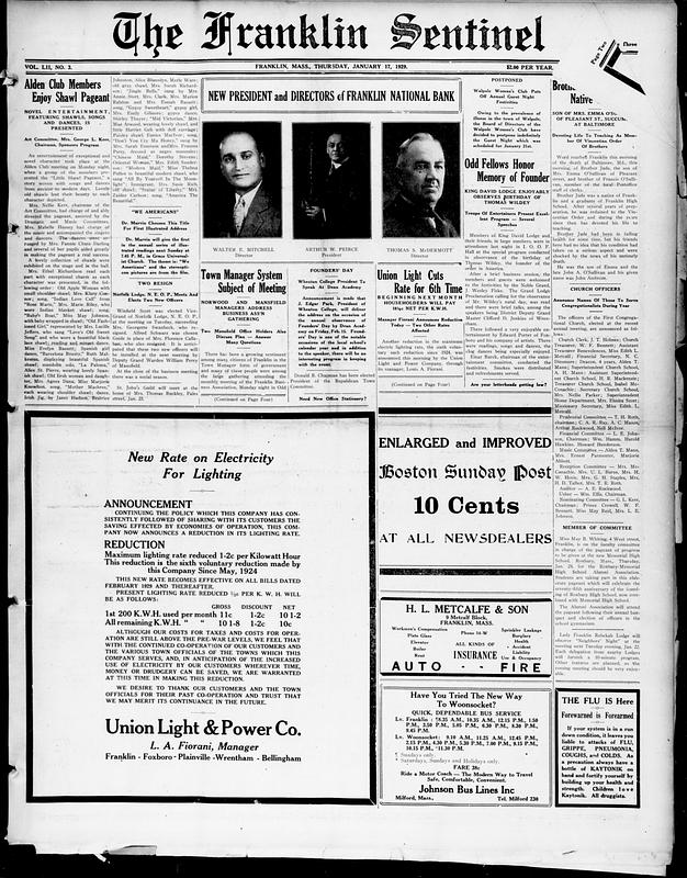 The Franklin Sentinel. January 17, 1929 - Digital Commonwealth