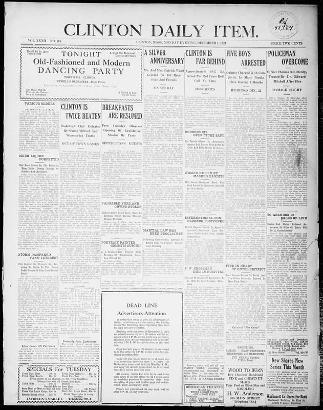 Clinton Daily Item. December 01, 1924 - Digital Commonwealth