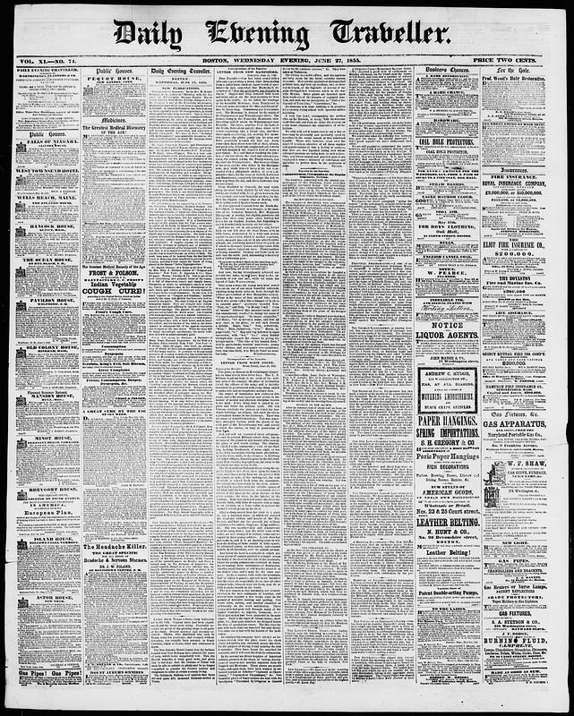 Daily Evening Traveller. June 27, 1855 - Digital Commonwealth